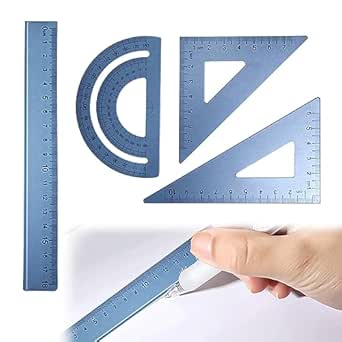 4 Pieces Ruler Set Aluminum Alloy Portable Math Geometry Tool Set with ...