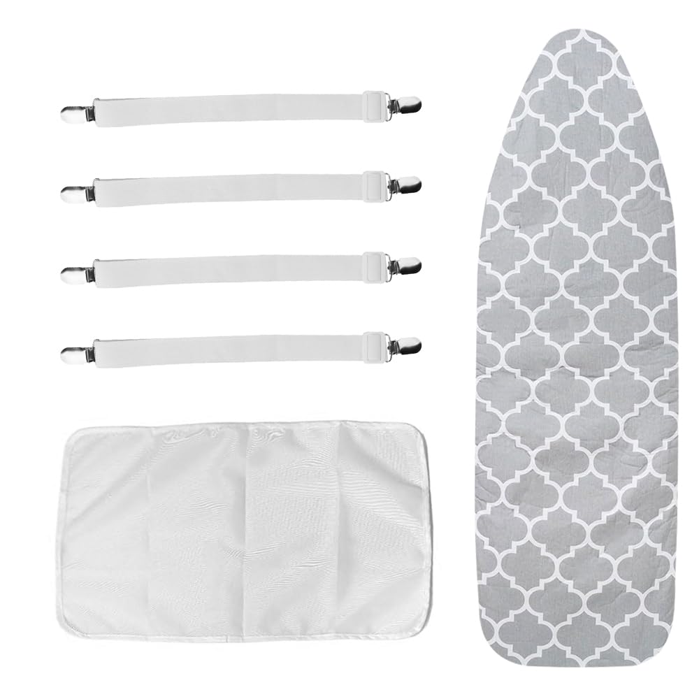 CLIUNT Ironing Board Cover 135x56cm, 100% Cotton Cover Extra 3 Padded ...