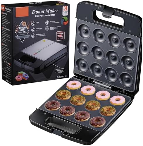 Amazon.com: 12-Hole Mini Donut Maker, Dessert Electric Pancake Pan ...