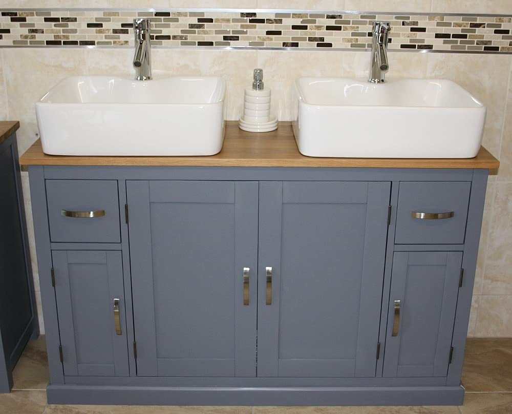 Buy Wooden Bathroom Vanity Unit with 2 Ceramic Basins - Modern Bathroom ...