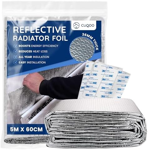 CUQOO Radiator Reflector Foil 5m x 60cm – 36mm Thick Radiator Reflector ...