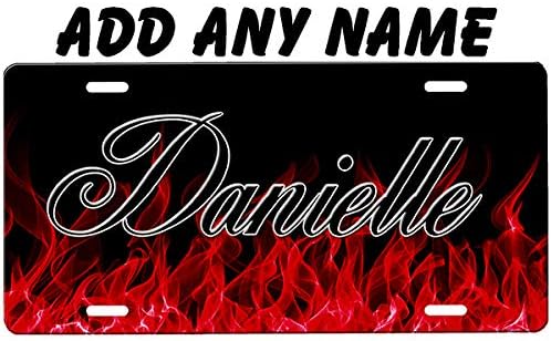 Amazon.com: onestopairbrushshop Red Flames License Plate : Automotive