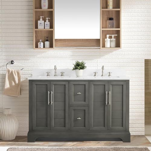 Vanity Art 54 Inch Double Sink Bathroom Vanity with Ceramic Sink and ...