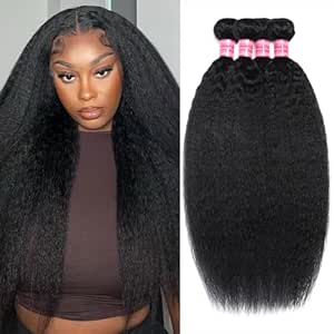 Amazon.com: Releek 4 Bundles Kinky Straight 18 20 22 24 Inch Human Hair Yaki Straight Bundles ...