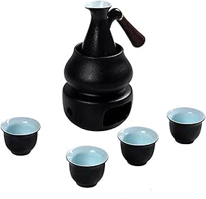 7-Piece Sake Set with Warmer, Traditiol Porcelain Ceramic Hot Saki ...