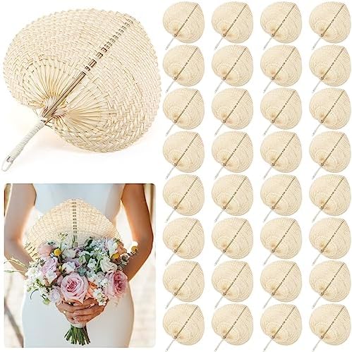 Amazon.com: Marsui 30 Pieces Wedding Raffia Fans Bamboo Fan Natural ...