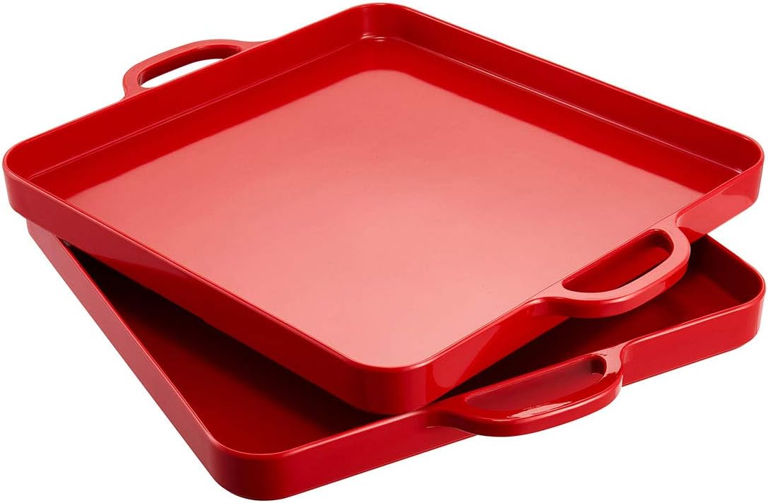 Amazon.com | i BKGOO Foodservice Red Plastic Tray with Handle Set of 2 ...