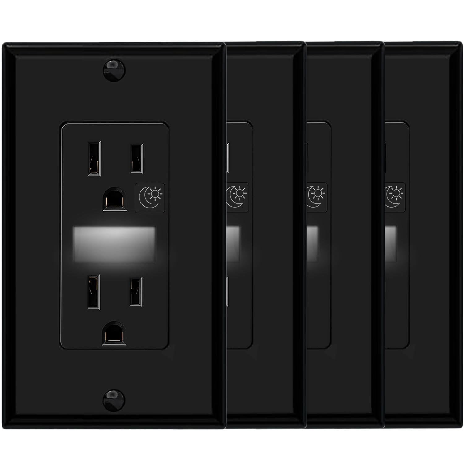 Black Wall Outlet Receptacle with Night Light,Electrical Receptacle ...