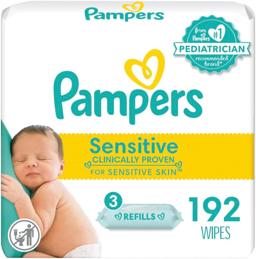 Amazon.com: Pampers Sensitive Baby Wipes, Water Based, Hypoallergenic ...