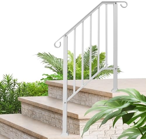 2 Step Handrails for Outdoor Steps, Wrought Iron Stair Railing Fits 1 ...