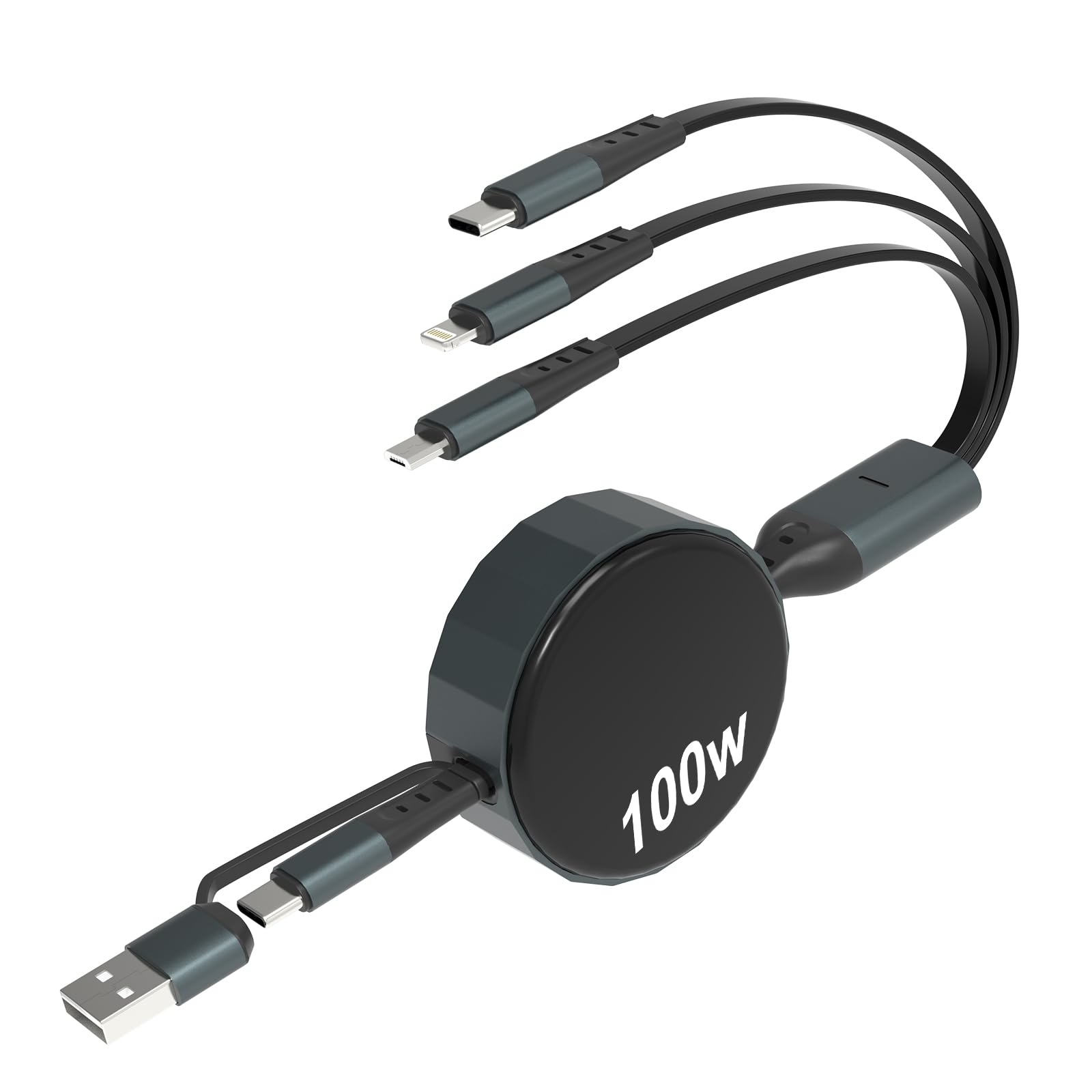 Retractable 3 in 1 Multi Charging Cable USB C 100W Fast Charging Cable ...