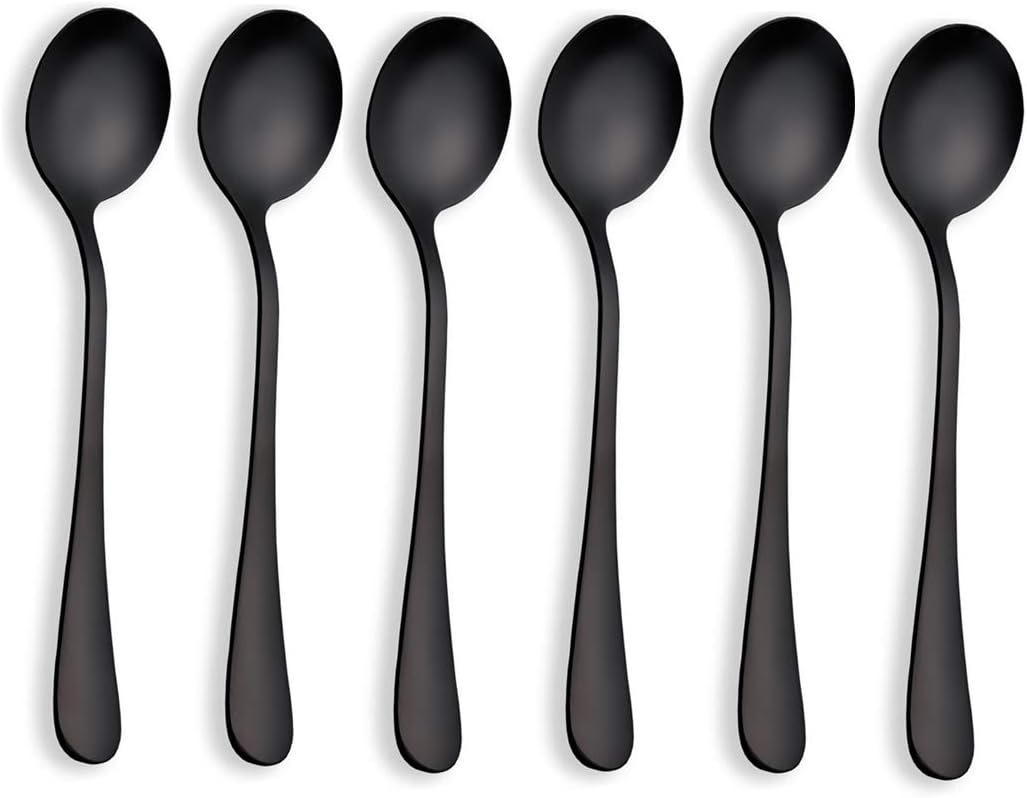 Amazon.com: HIWARE Matte Black Thick Heavy-Weight Soup Spoons ...
