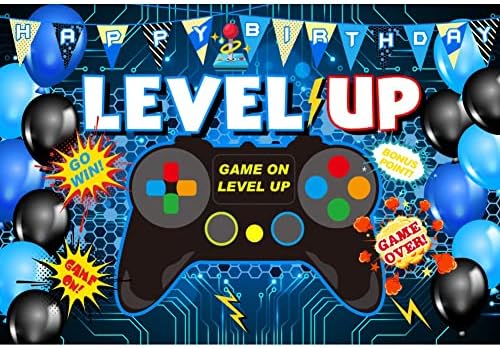 Amazon.com : Renaiss 7x5ft Video Game Backdrop Level Up Boys Gaming ...