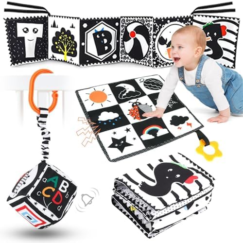 3 Pcs Black and White High Contrast Baby Toys 0-3 Months for Newborn ...