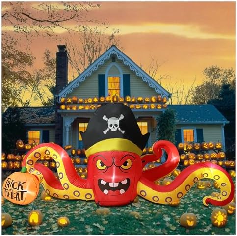 Amazon.com: SEASONBLOW 8 Ft Long Halloween Inflatable Octopus Pirate ...