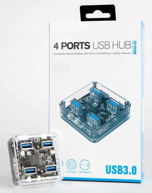ULTRABYTES Transparent 4-Port USB HUB 3.0, USB Splitter for Laptop with ...