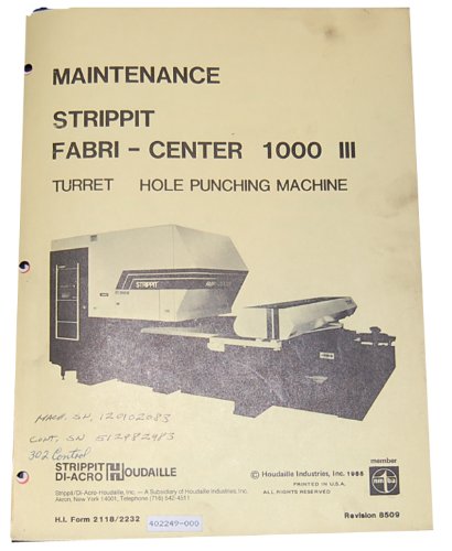 Strippit Fabri Center 1000 III Maintenance and Operation Manual ...