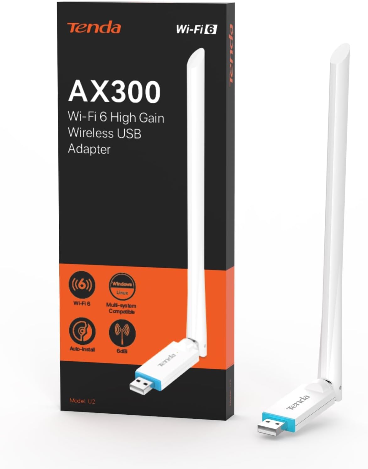 Tenda U2 Adaptador Wi-Fi 6 USB AX300,2.4GHz,Antena Wi-Fi Externa ...