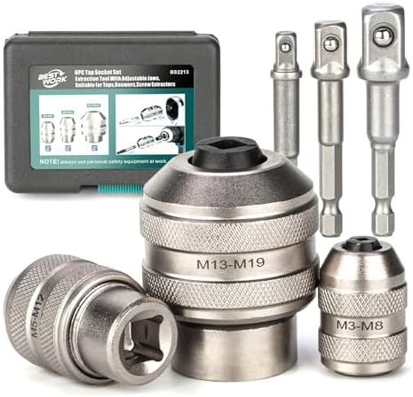 Bestwork 6pcs Adjustable Tap Socket Set, 1/4", 3/8", 1/2" Drive Tap ...