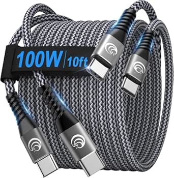 USB C to USB C Cable, [10FT 2Pack] 100W Long USB C Cable, Braided Type ...