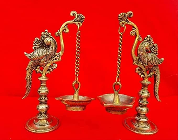 Buy EXPLORE India Brass Parrot Lamp | Hanging Chain Diya | Parrot Diya ...