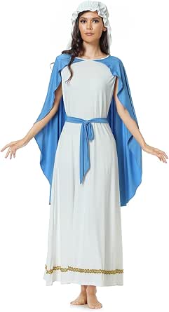 Amazon.com: HAPNBCELE Virgin Mary Costume for Women Blue Biblical ...
