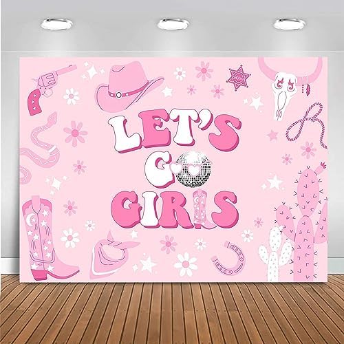 Amazon.com : Mocsicka Western Cowgirl Birthday Backdrop Pink Let's Go ...
