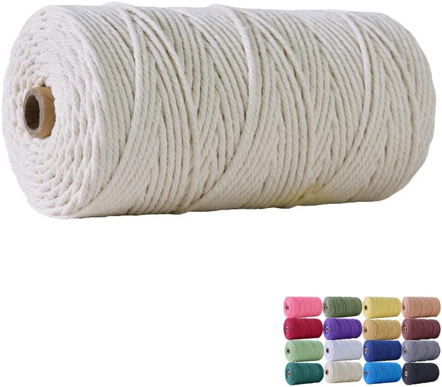 AMZWUS Macrame Cord,3mm x 109 Yards 100 % Natural Macrame Cotton Rope ...