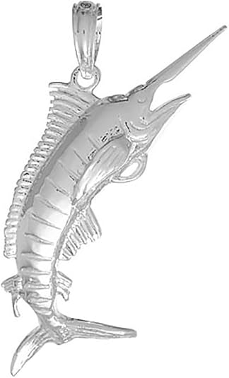 Amazon.com: 925 Sterling Silver Nautical Charm Pendant, 3-D Blue Marlin ...