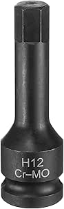 uxcell 12mm Hex Impact Bit Socket H12 1/2" CR-MO Steel Phosphate Black ...