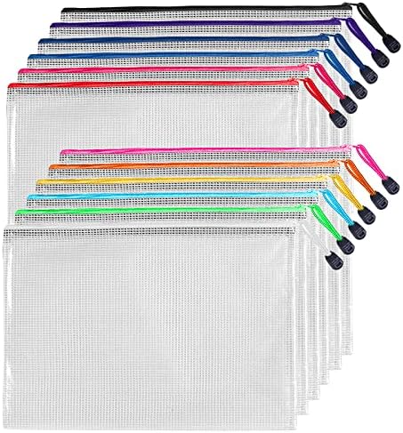 SAYEEC 12 Pack Clear Mesh Zipper Pouch, A4 Letter Size Plastic Zipper ...