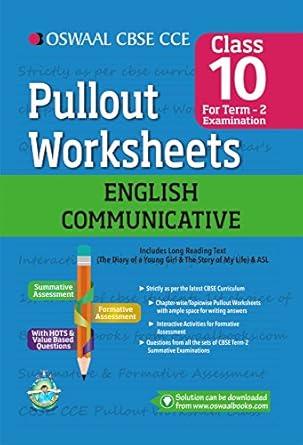 Oswaal CBSE CCE Pullout Worksheet For Class 10 Term II (October to ...