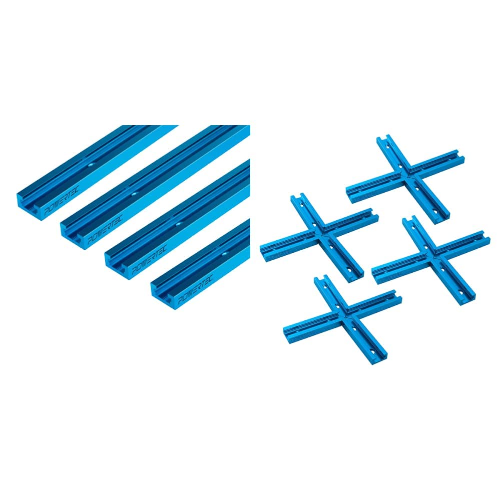 POWERTEC 48 Inch Double-Cut Profile Universal T-Track (4 Pack) and 3" T ...