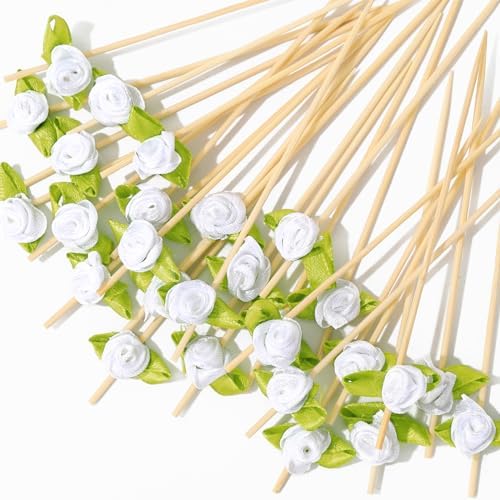 Amazon.com | JarThenaAMCS 120Pcs White Rose Flower Cocktail Picks ...