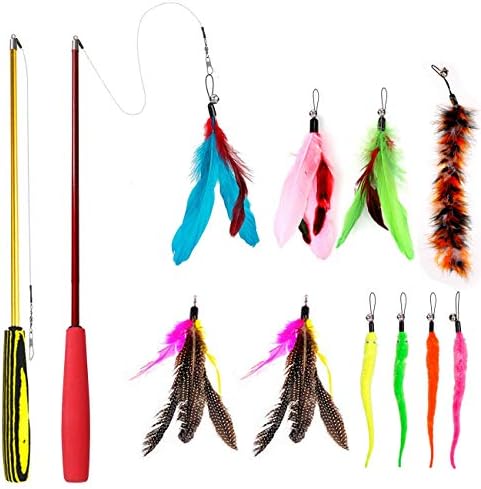 Hianjoo Feather Teaser Cat Toy Set 12 pcs, Interactive Toys for Cats 2 ...