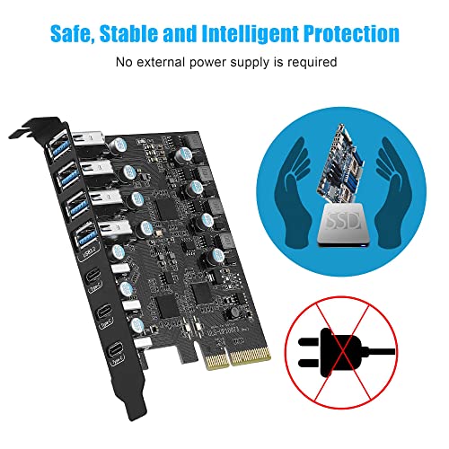 PCIe to USB 3.2 Gen 2 Card with 20 Gbps Bandwidth 7 USB Ports (4 USB Type-A and 3 USB Type-C ...
