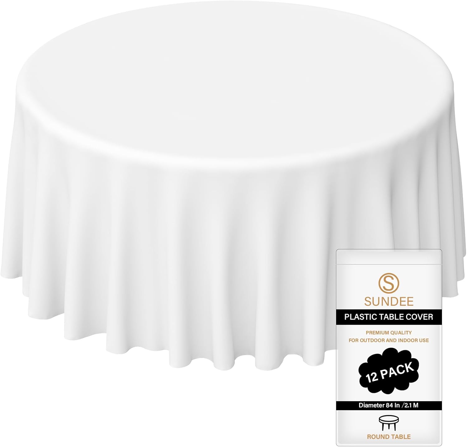 sundee Plastic Round Tablecloth 84 inch, 12 Pack Plastic Table Cloth ...
