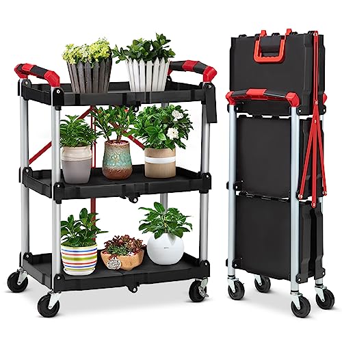 Snapklik.com : Portable Folding Service Cart, 3 Tier Folding Utility ...