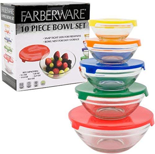 Amazon.com: Farberware 10-Piece Bowl Food Storage Set, 7x4x7 ...