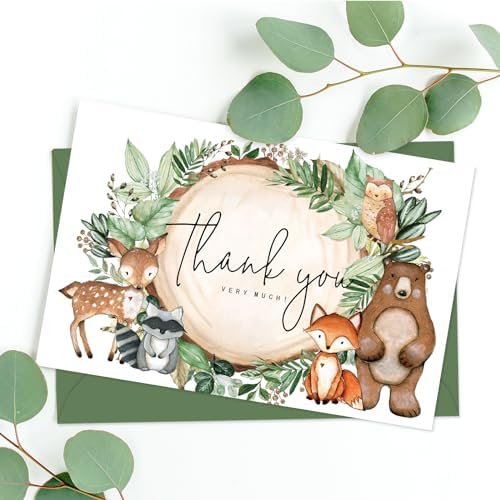 Amazon.com : Whaline 24 Packs Forest Thank You Cards Nature Forest ...