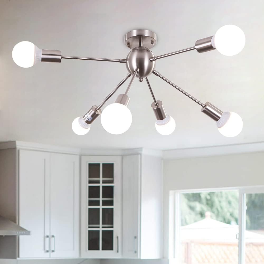 MRHYSWD Sputnik Ceiling Light Nickel Modern Light Fittings Ceilings, 6 ...