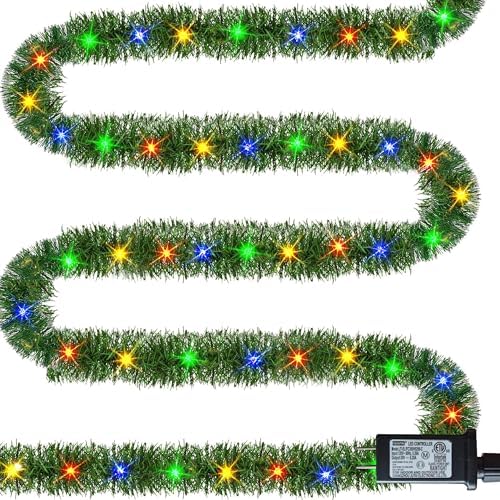 Amazon.com: Dingion 39.4 ft Christmas Tinsel Tree Garland with 120 LED ...