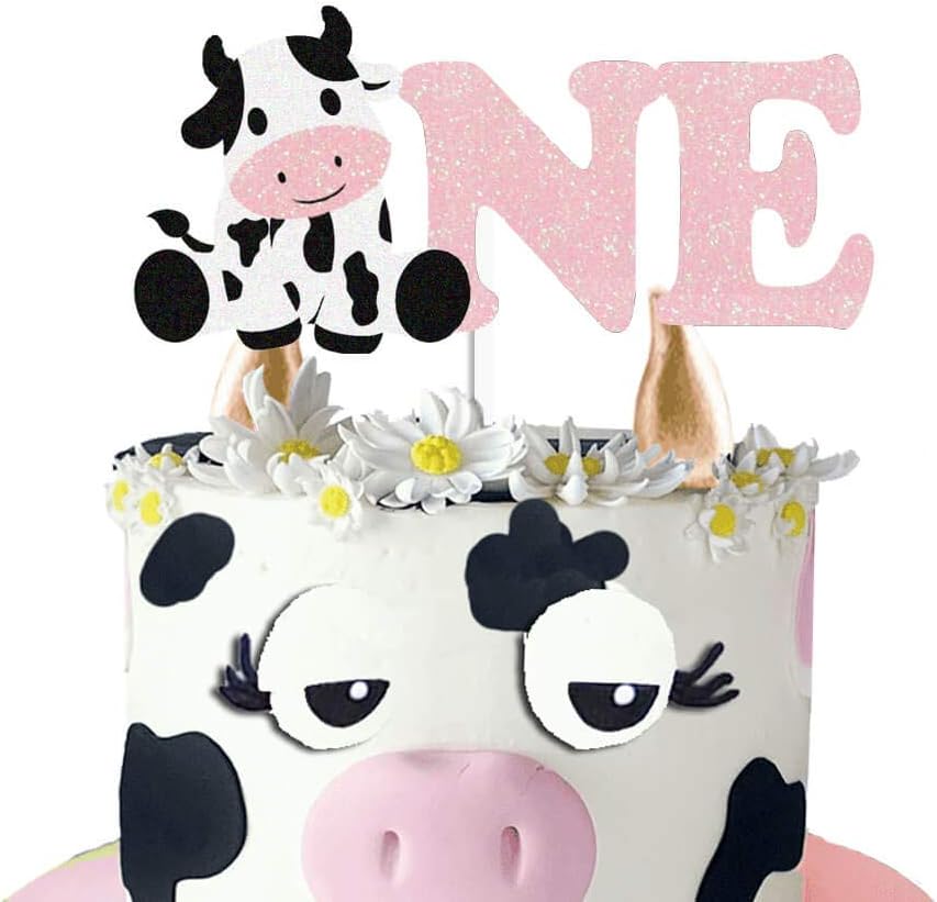 Amazon.com: HEETON Cow First Birthday Pink Happy 1st Birthday Cake ...