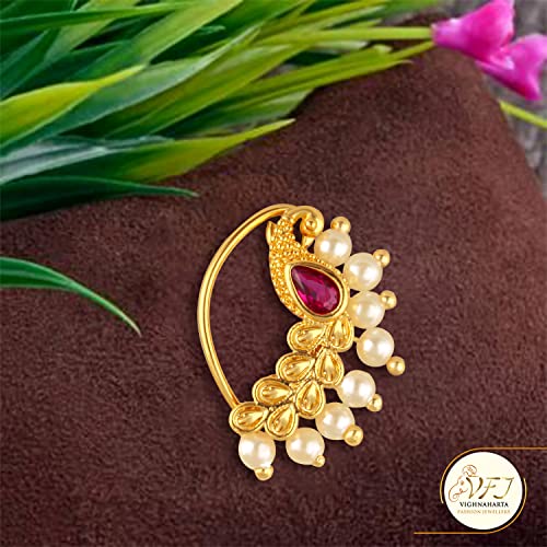 Buy Vighnaharta Golden Moti Pearls Nath Nathiya nose pin Gold Plated ...