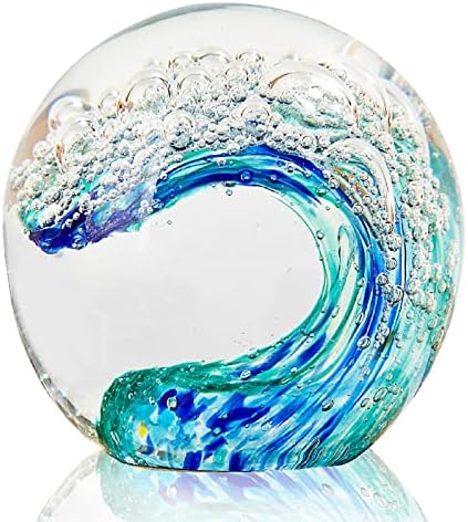 Amazon.com: Glass Paperweight Art Ocean Waves Glass Ball, Hand Blown ...