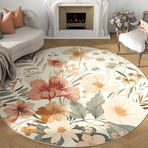 Amazon.com: jinchan Round Rug 7ft Area Rug Indoor Floral Circle Rug 7 ...