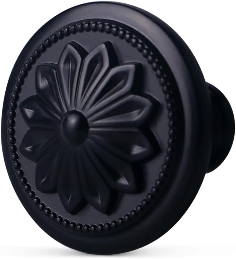 Xlroaafs Kitchen Cabinet Knobs, 10 Pack Matte Black Zinc Alloy, 1-2/5 ...