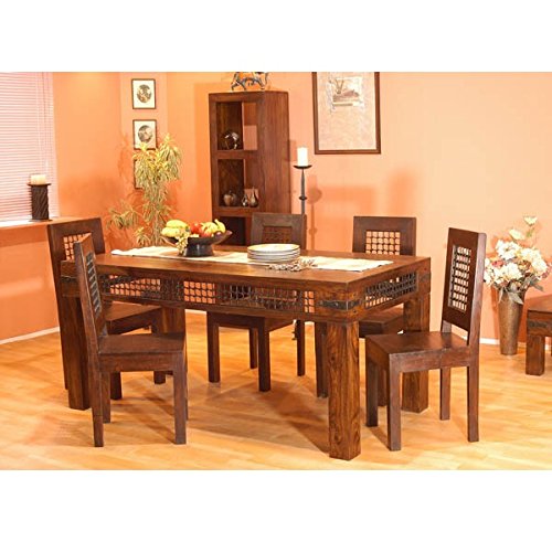 Jangir JDDT909 Solid Wood Six Seater Dining Table Set (Glossy Finish ...
