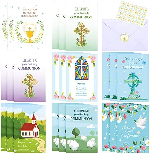 Amazon.com : Chinco 24 Sets First Holy Communion Cards Religious Baby Baptism Greeting Card ...