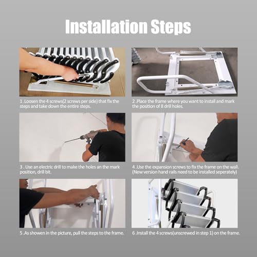 880Lbs Wall-Mounted Attic Ladder, 9.5-10ft Folding Attic Ladder Pull ...
